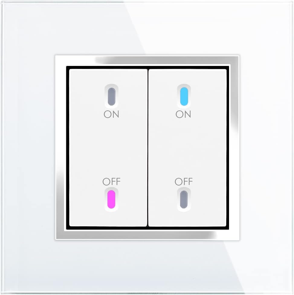 CNBINGO Double Recessed Rocker Wall Switch with White Glass Panel ...