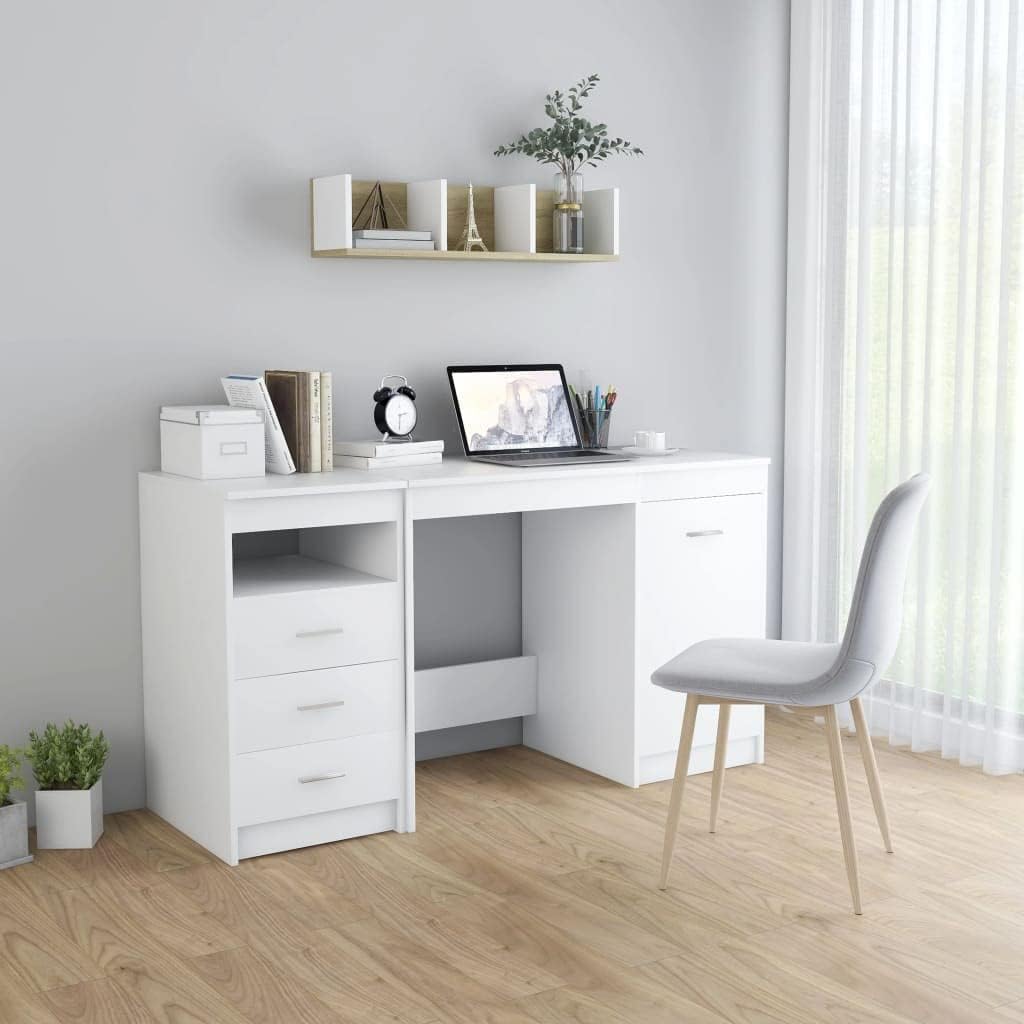 Modern White Desk with 3 Drawers and Storage Cabinet, 140x50x76 cm ...