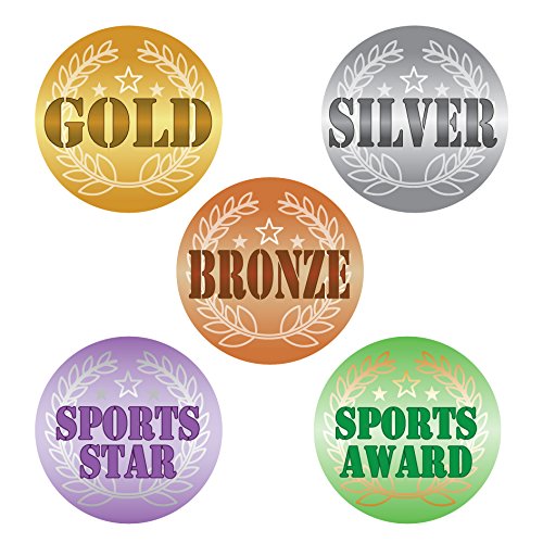 125 X GOLD, SILVER, BRONZE, SPORTS STAR / AWARD Foil Stickers/Badges ...