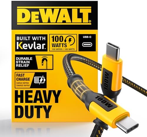 Amazon.com: DEWALT Heavy Duty 100W USB C Cable, Jobsite 100 Watt USB C ...