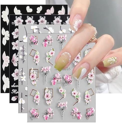 Amazon.com: JMEOWIO 6 Sheets 3D Embossed Spring Flower Nail Art ...