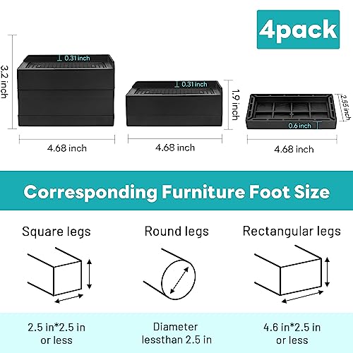Snapklik.com : BTSD-home Bed Risers Heavy Duty Adjustable Furniture ...