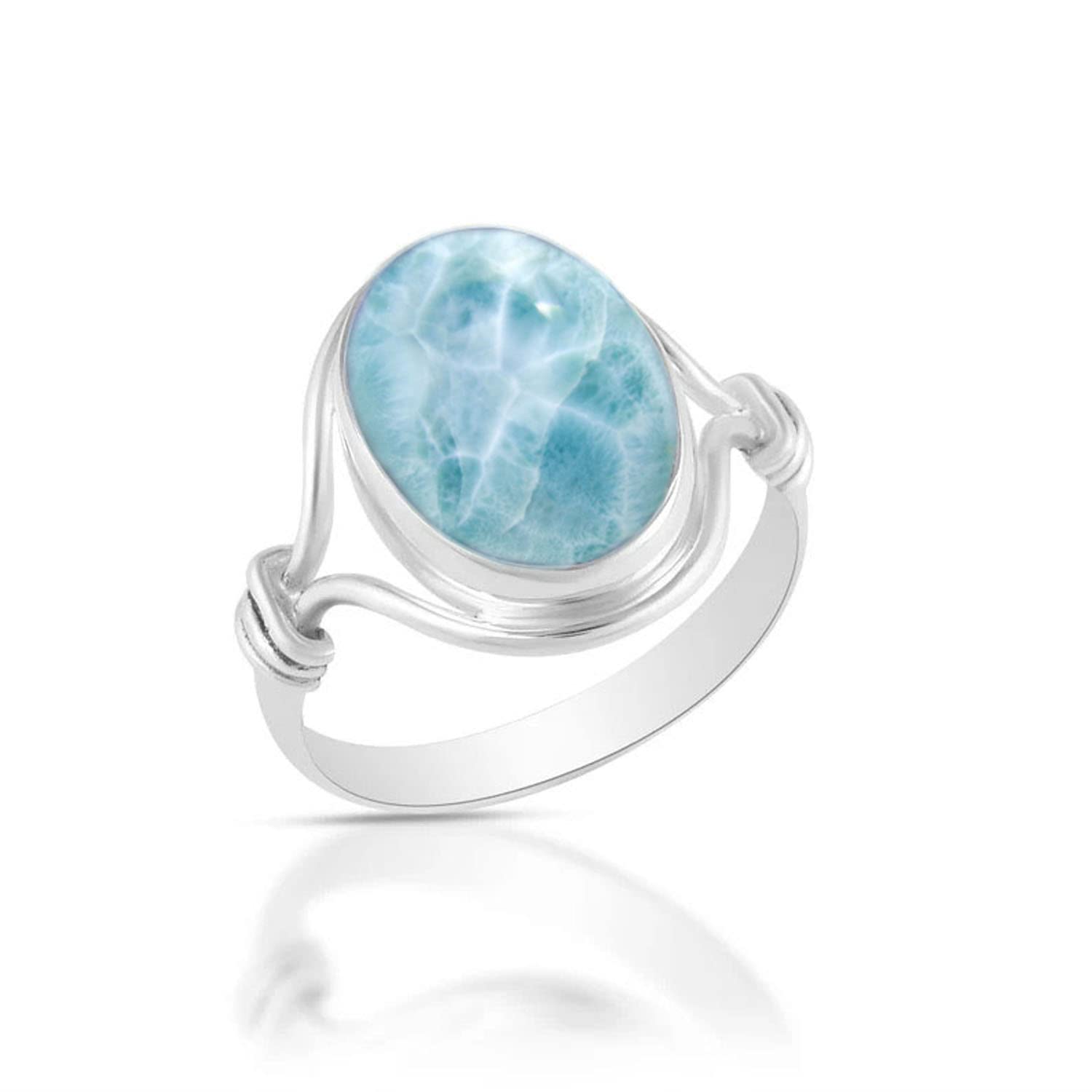 Amazon.com: Natural Oval Cabochon Larimar Gemstone Ring 925 Sterling Silver Ring Blue Larimar ...