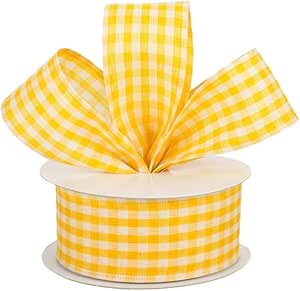 Amazon.com: Mustard Yellow Gingham Primitive Ribbon, 1.5" Wired Ribbon ...