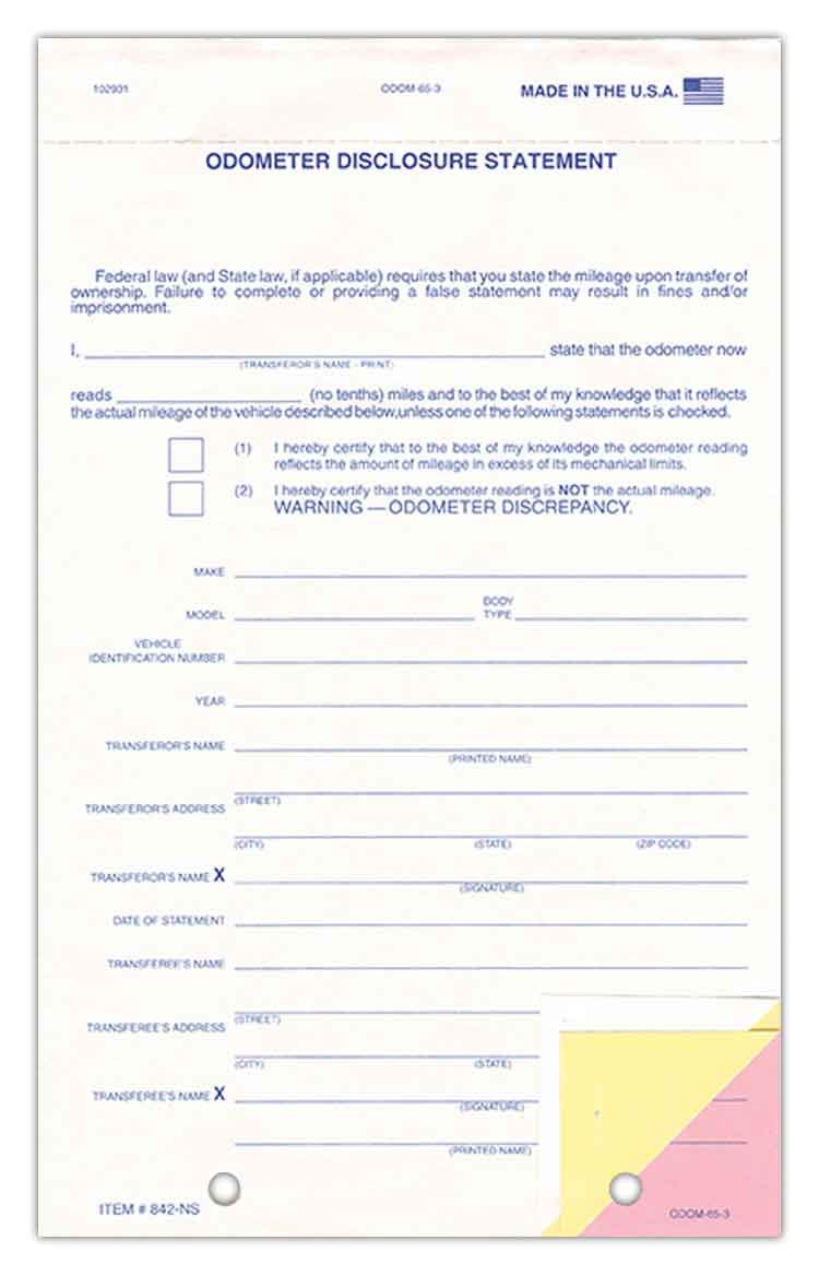 Odometer disclosure statement federal law online