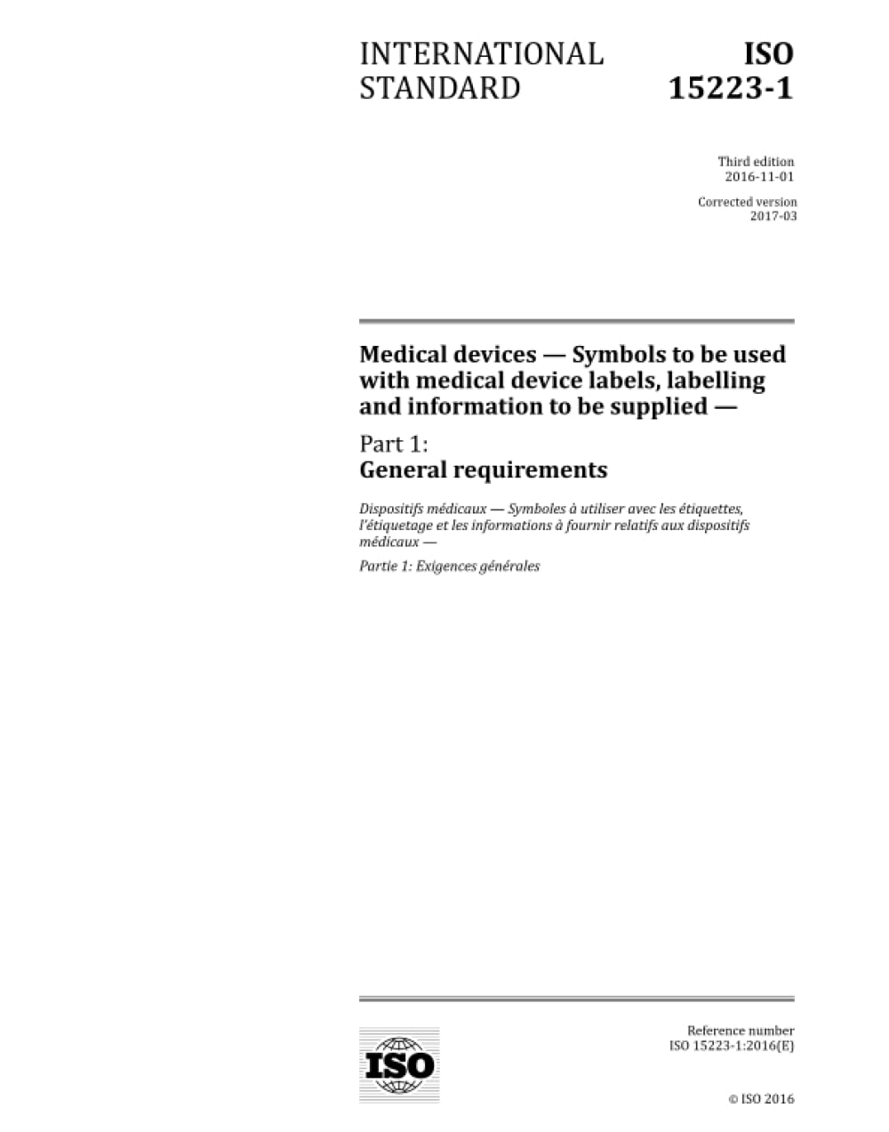 ISO 15223-1:2016, Third Edition: Medical devices - Symbols to be used ...