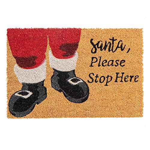 JVL Festive Christmas Coir Door Mat, Santa Stop Here, 40 x 60cm