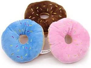 Pet Supplies : BWESOO 3Pcs Colorful Pet Toy Donut-Shape Squeaky ...