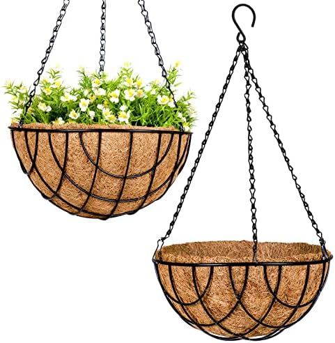Amazon.com: 2 pack Metal Hanging Planter Basket with Coco Liner Chain ...