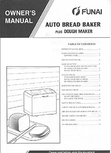 (B4400) - Funai Bread Machine Maker Instruction Manual & Recipes ...