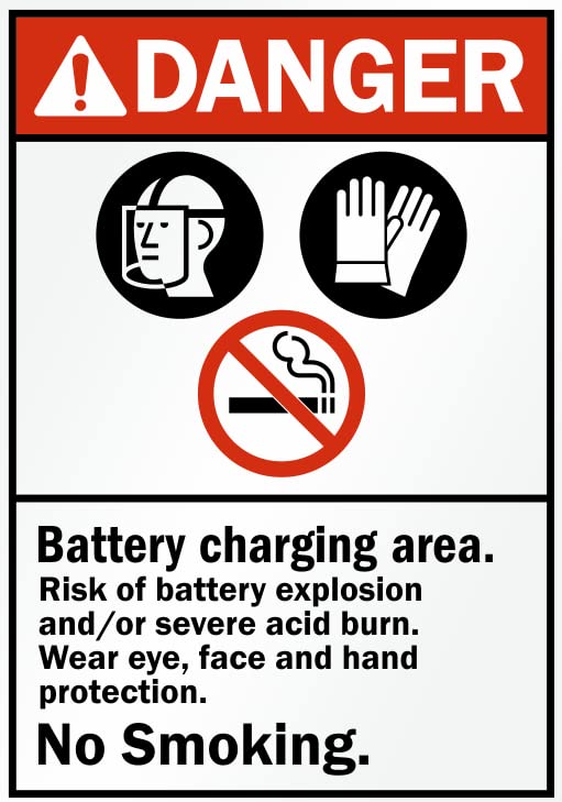 Danger Battery Charging Area Signage, PVC Waterproof Sticker Fixed on ...