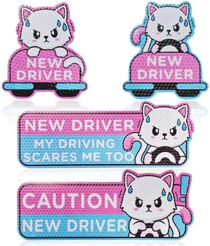 Amazon.com: 4PCS Cartoon Cat Student Driver Car Magnet, Magnetic ...