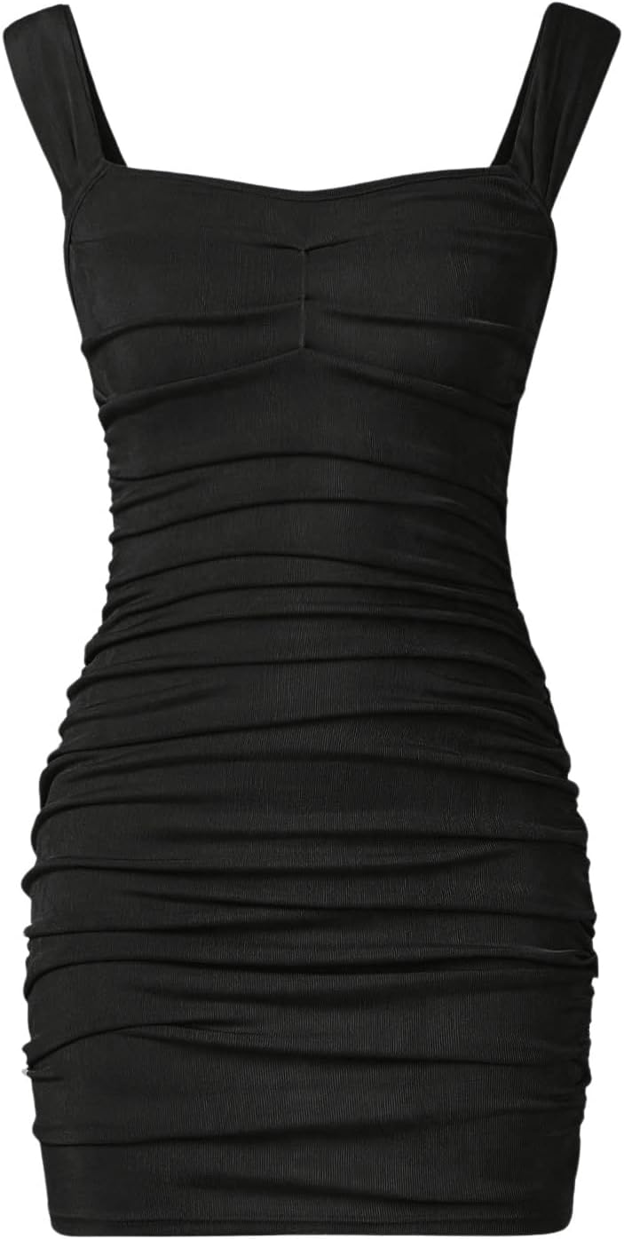 Amazon.com: OYOANGLE Girl's Rib Knitted Sleeveless Ruched Strap Bodycon ...