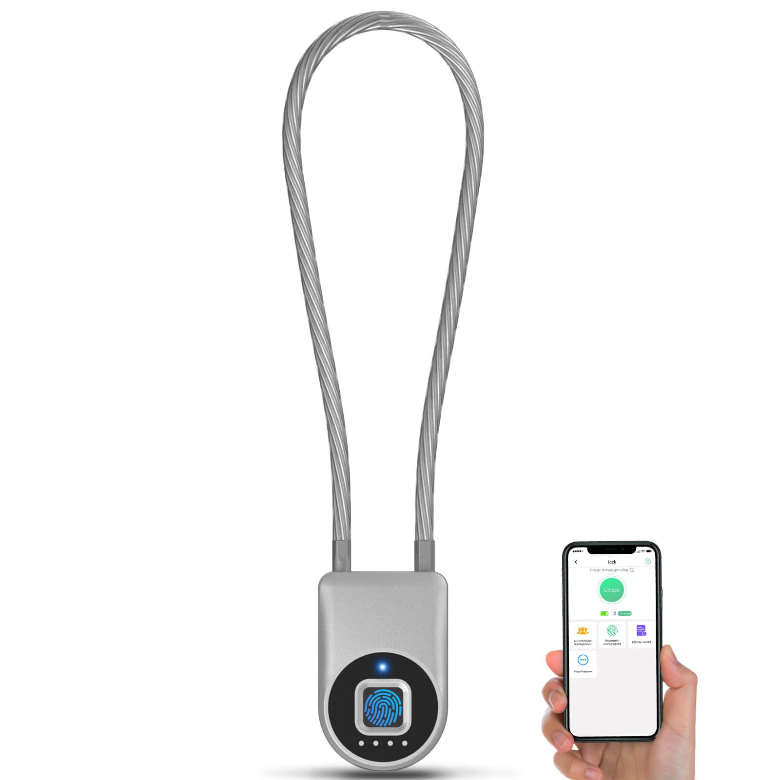 eLinkSmart Fingerprint Cable Lock, 14" Long Shackle Keyless Entry ...