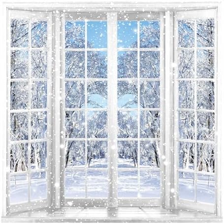 Amazon.com : Funnytree 6 x 6 FT Winter Window Backdrop Snowflakes Snowy ...