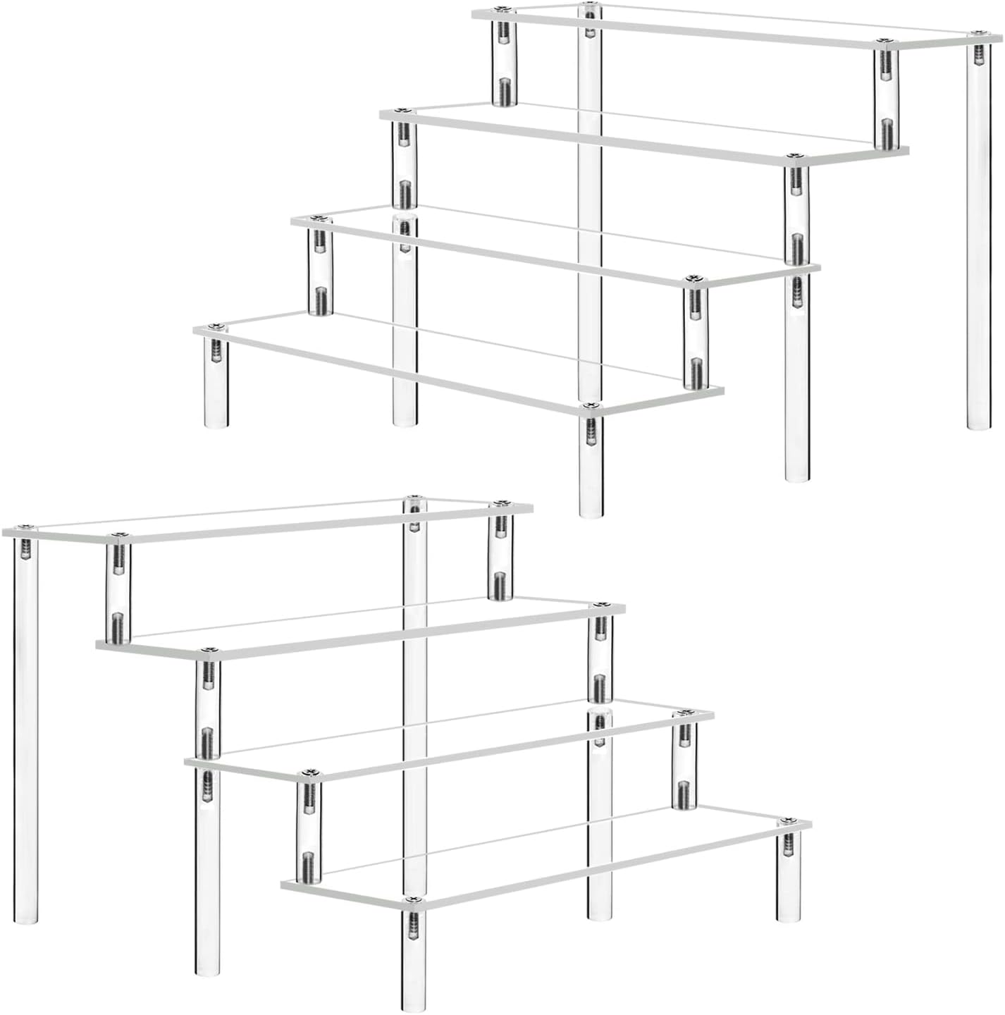 Amazon.com: Queekay 4 Pack Acrylic Wood Display Stand Wooden Tiered ...