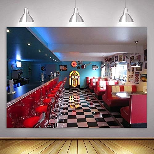 Amazon.com : BELECO 7x5ft Fabric Retro 50s Diner Restaurant Backdrop ...