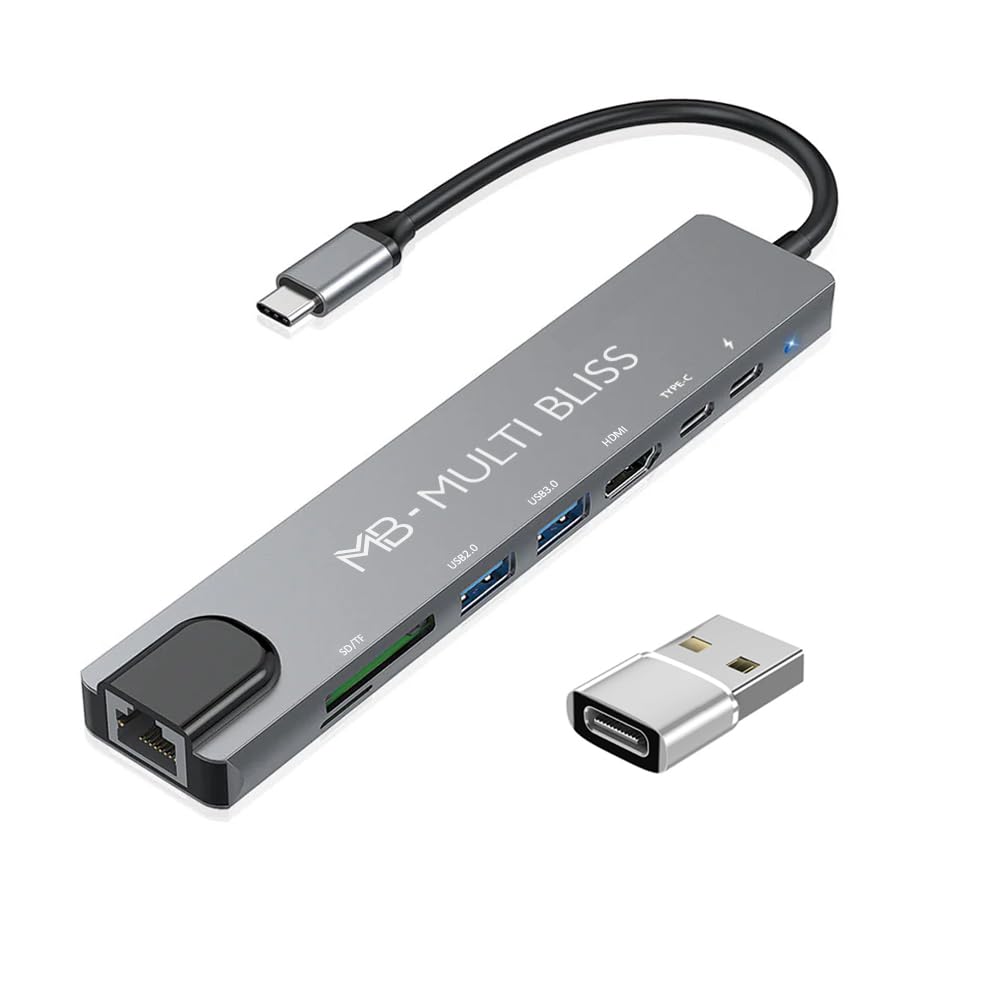 MULTI BLISS® 8-in-1 Multiport USB Adapter Dock Station USB A&C, USB C, USB A, 4K HDMI port ...
