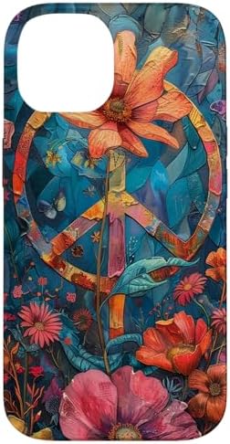 Amazon.com: iPhone 14 Hippie Trippy Peace Sign Floral Abstract Case ...