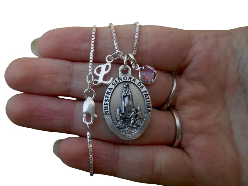Amazon.com: Nuestra Señora de Fatima, 18" Sterling Silver Box Chain ...