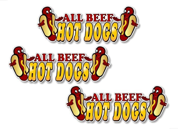 Amazon.com - 3 All Beef Hot Dogs 6" Decals for Concession Trailer or ...