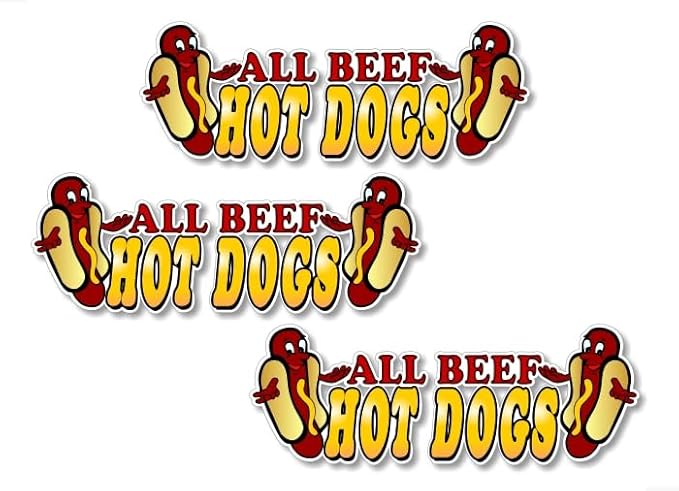 Amazon.com - 3 All Beef Hot Dogs 6" Decals for Concession Trailer or ...