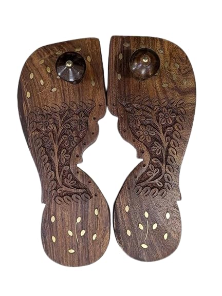 Wooden Cave Handcrafted Sheesham Wood Khadau Charan Paduka with Brass ...