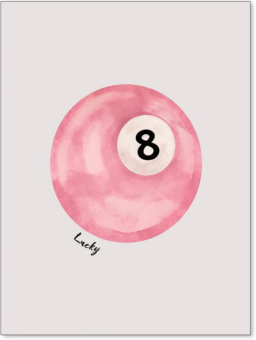 Amazon.com: XSCQ Pink 8 Ball Wall Art Vintage Trendy Preppy Pool Ball ...