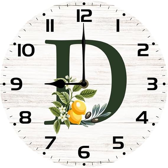 Amazon.com: Boylee Monogram Letter D Wood Wall Clocks Lemon Frameless ...