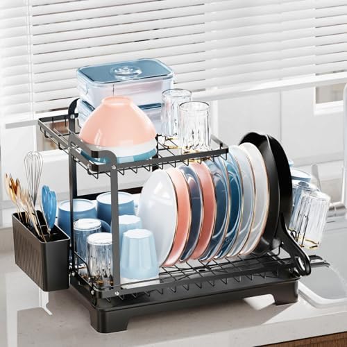 iSPECLE Dish Drainer Rack - Large Capacity 2 Tier Dish Racks for ...