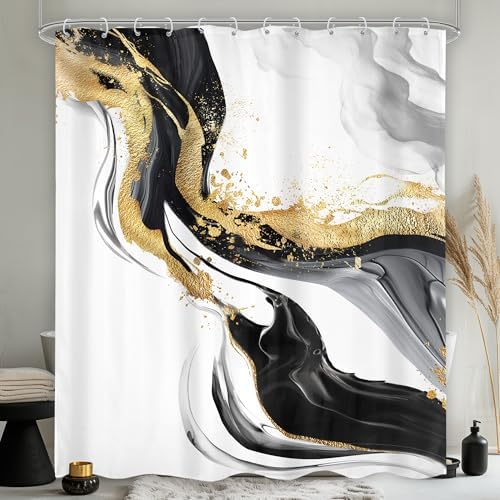 Black White And Gold Shower Curtain