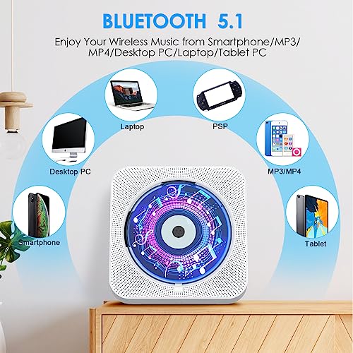 Gueray CD Player with Speakers Radio CD Player with Bluetooth Remote Control Dust Cover LED ...