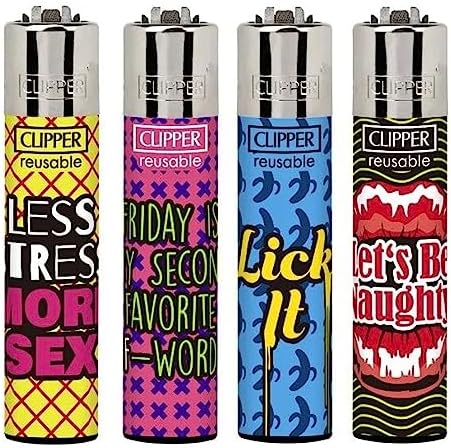 Zactly - 4 x Clipper Lighter FUNNY SAYINGS Set Gas Refillable Lighters ...
