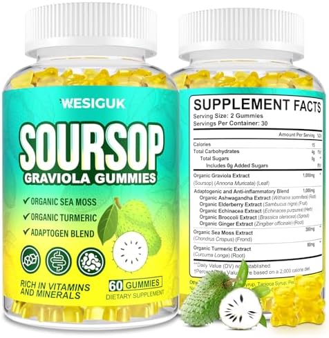 Amazon.com: Soursop Graviola Gummies, Max Strength Soursop Leaves ...
