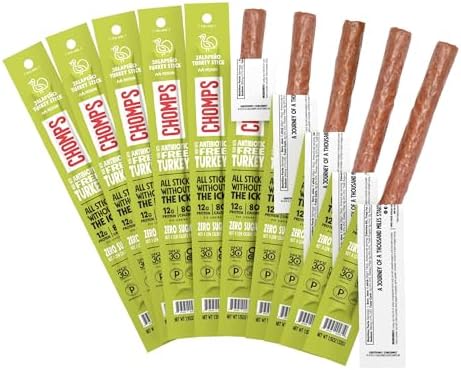 Amazon.com: Chomps Jalapeño Turkey Jerky Meat Snack Sticks 10-Pack ...