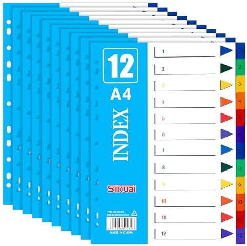 5 Pack File Dividers - Multi Hole A4 10 Part Folder Dividers Coloured ...
