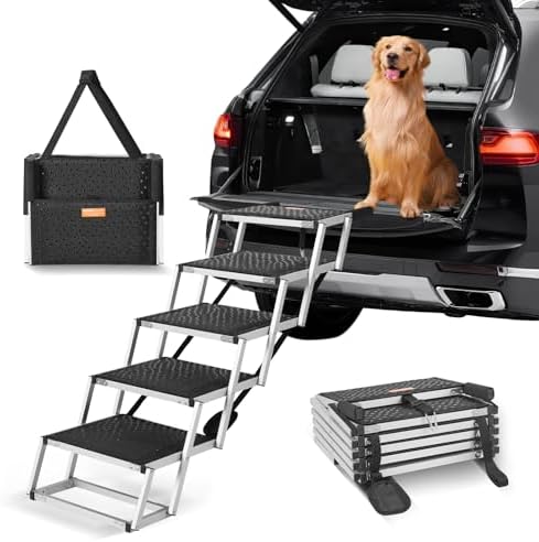 VEVOR Dog Stair for Cars, Wide 5-Step Car Ramp, Folding With Nonslip ...