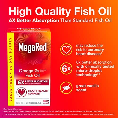 MegaRed Omega 3 Fish Oil Supplement 800mg (per Serving), Advanced 6X ...