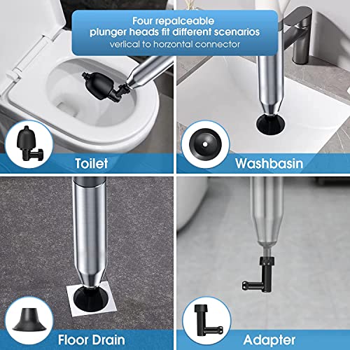 Toilet Plunger, High Pressure Air Drain Blaster Kit, Stainless Steel ...