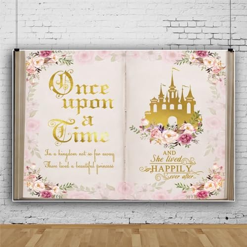 Amazon.com : Fitumiw Once Upon a Time Backdrop 7x5ft Pink Floral Gold ...