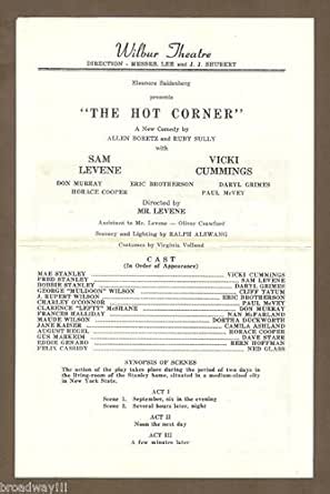 Sam Levene "HOT CORNER" Vicki Cummings / Nan McFarland 1956 FLOP Tryout ...
