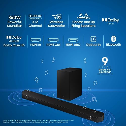 Samsung Q-Symphony Soundbar (HW-Q600B /XL), USB, Bluetooth with 3.1.2 ...