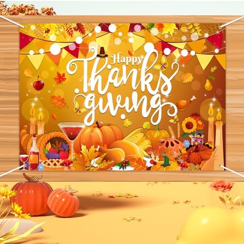 Amazon.com : Ouksma Thanksgiving Backdrop Give Thanks Backdrop for ...