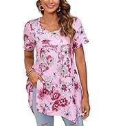 ENMAIN Women's Tunic Tops Causal Short Sleeve Summer Longline Blouse ...