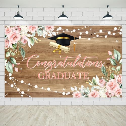 Amazon.com : Avezano Rustic Wood Graduation Banner Congratulations ...