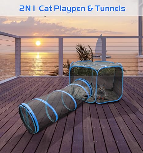 Small Animal Enclosure MAMI&BABI Outdoor Cat Enclosure With Tunnel ...
