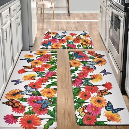 Amazon.com: 3 Pieces Floral Kitchen Rugs, Flower Kitchen Mats Memory ...