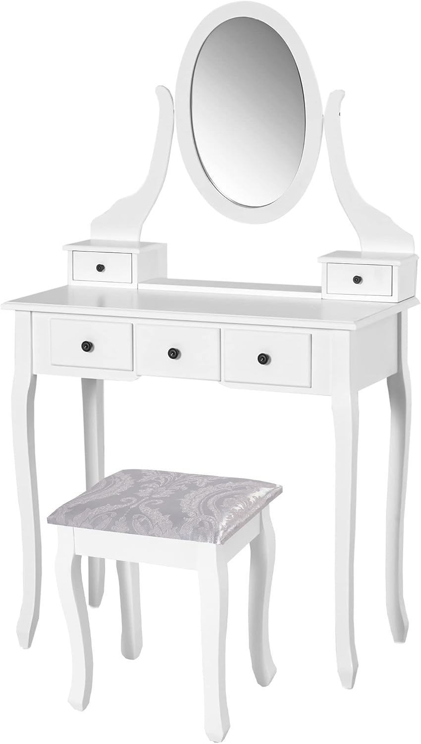 Amazon.com: HOMCOM Vanity Dressing Table Set Wooden Contemporary with ...