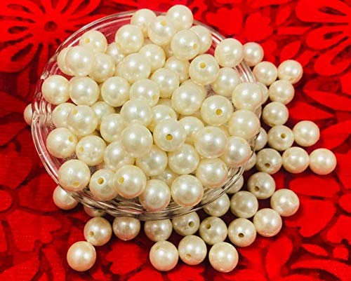 Evisha Around 300 pcs White Pearl Beads Big Size 200g for Art and Craft ...