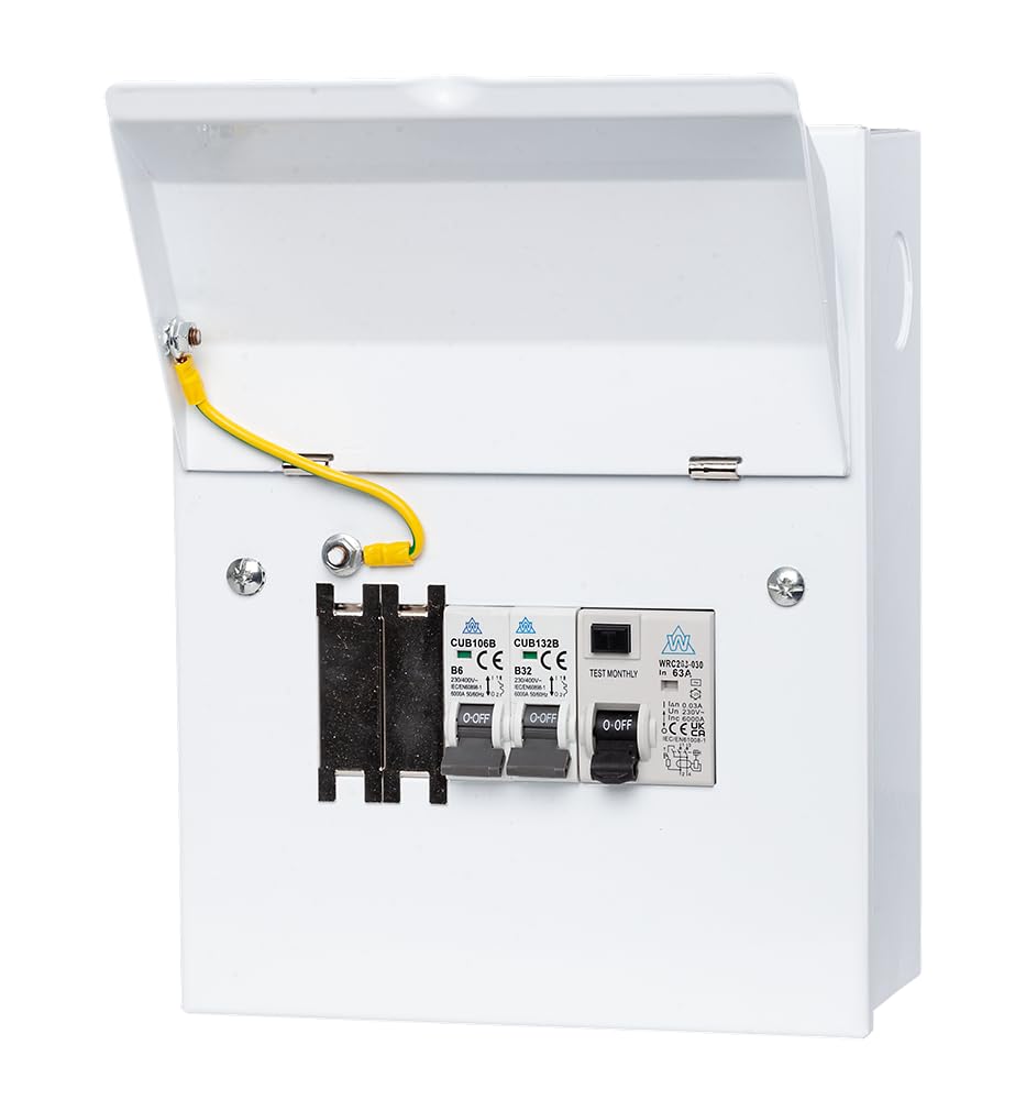 Metal Garage Mini Consumer Unit c/w 63a RCD and 2 MCBs (6a+32a) WMCU06 ...